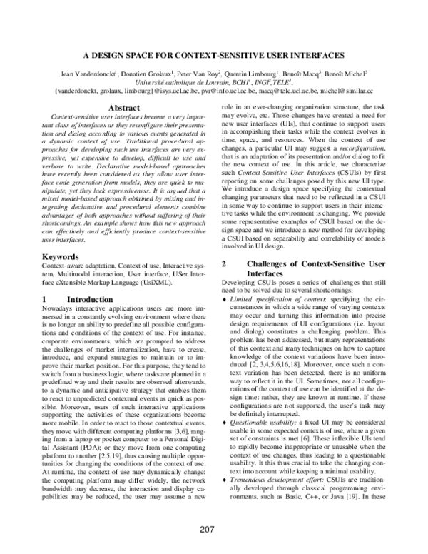 (PDF) A design space for context-sensitive user interfaces