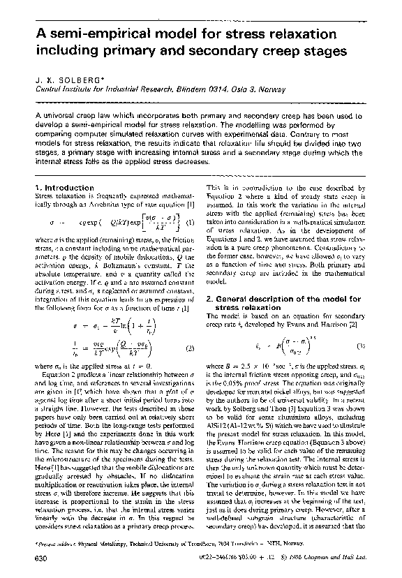 (PDF) Modeling Stress Relaxation with Creep Stages Analysis