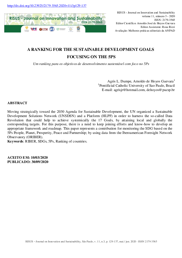 (PDF) A Ranking for the Sustainable Development Goals Focusing on the 5PS