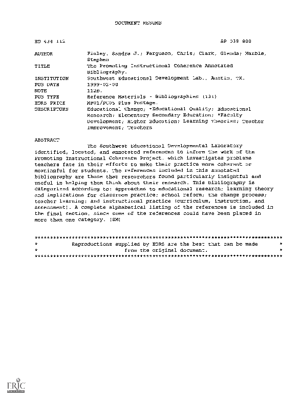 (PDF) The Promoting Instructional Coherence Annotated Bibliography