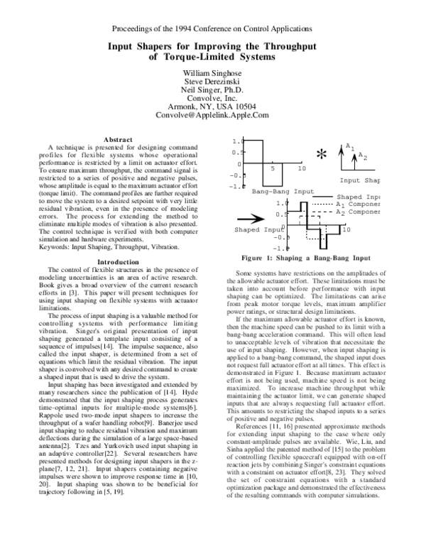 (PDF) Input shapers for improving the throughput of torque-limited systems