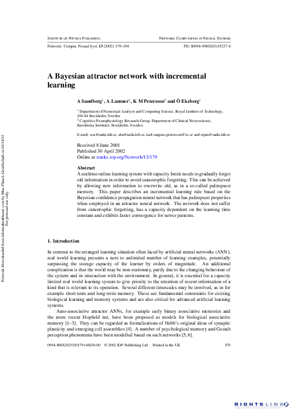 Pdf A Bayesian Attractor Network With Incremental Learning