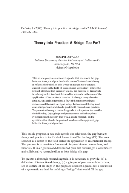 (PDF) Theory into Practice: A Bridge Too Far?