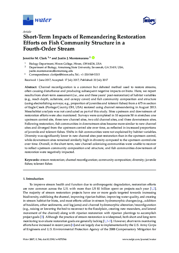 (PDF) Short-Term Impacts of Remeandering Restoration Efforts on Fish ...