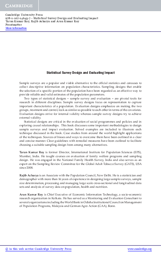 Pdf Statistical Survey Design And Evaluating Impact