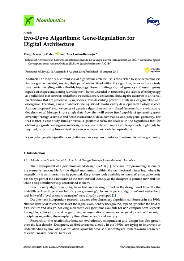 (PDF) Evo-Devo Algorithms: Gene-Regulation for Digital Architecture