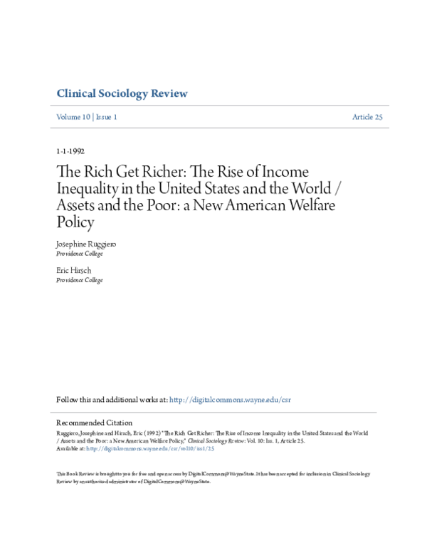 (PDF) The Rich Get Richer: The Rise of Income Inequality in the United ...