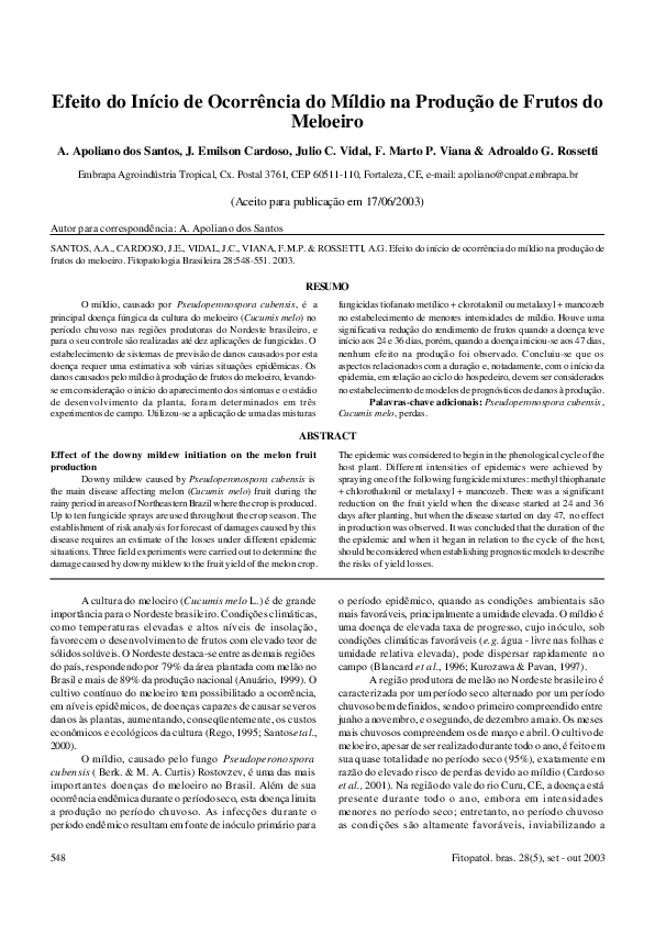 (PDF) Effect of the downy mildew initiation on the melon fruit production