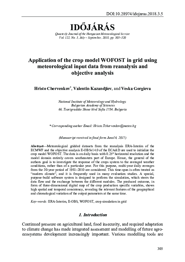 (PDF) Application of the crop model WOFOST in grid using meteorological ...