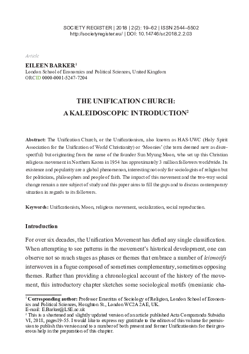 (PDF) The Unification Church: A Kaleidoscopic Introduction