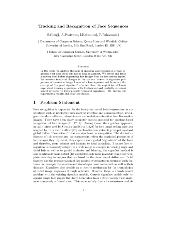 (PDF) Tracking and Recognition of Face Sequences