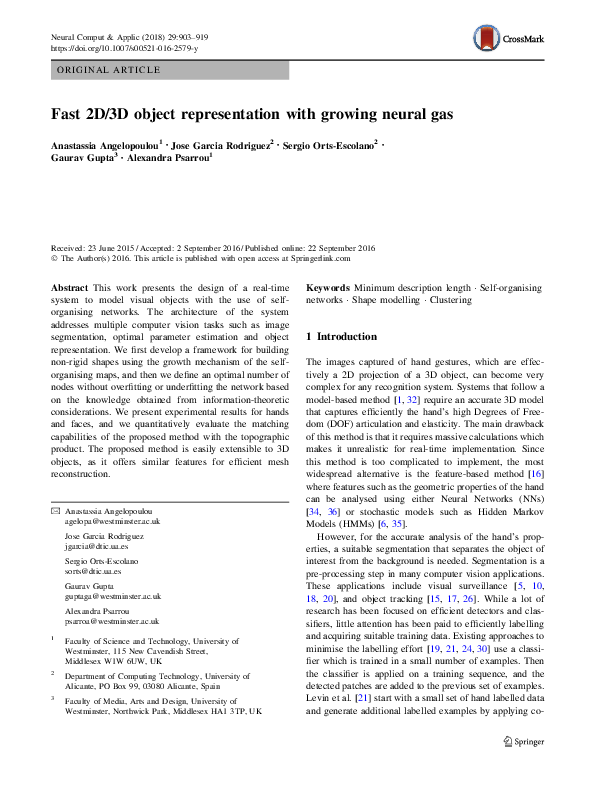 (PDF) Fast 2D/3D object representation with growing neural gas