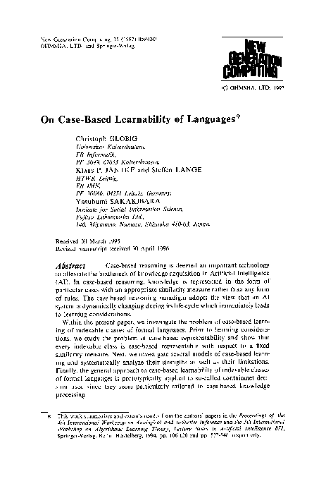 (PDF) On Case-Based Learnability of Languages