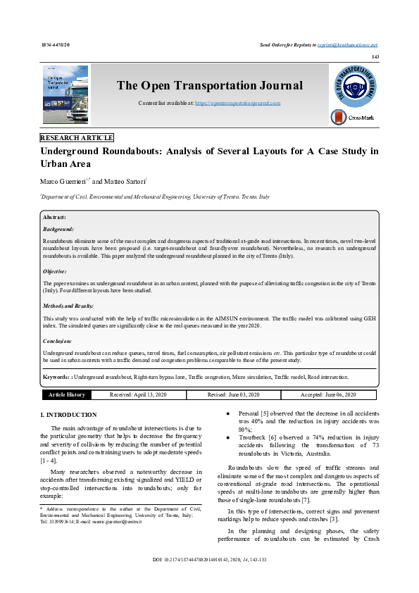 (PDF) Underground Roundabouts: Analysis of Several Layouts for A Case ...