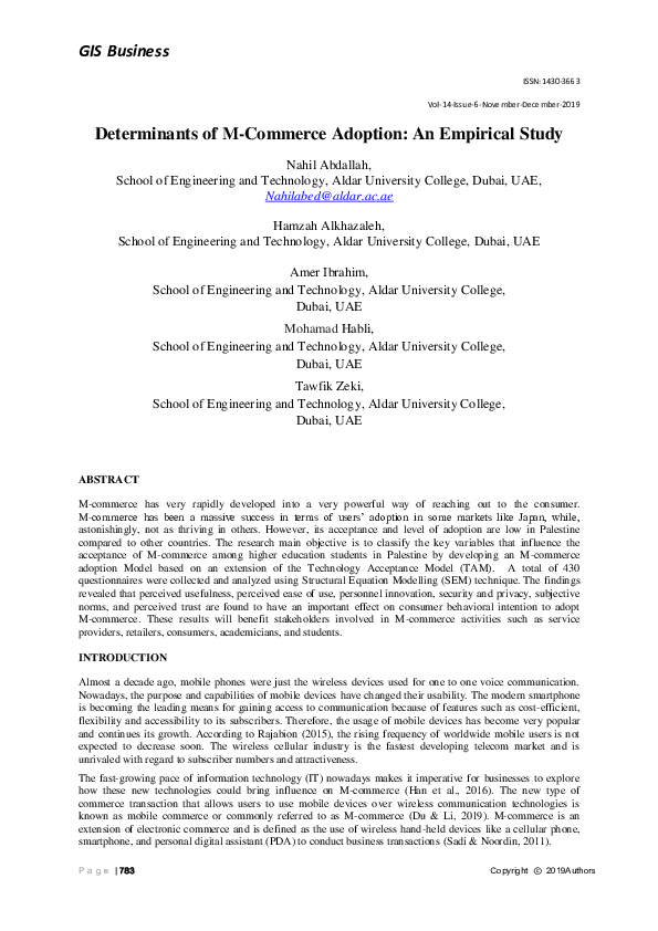 (PDF) Determinants of M-Commerce Adoption: An Empirical Study