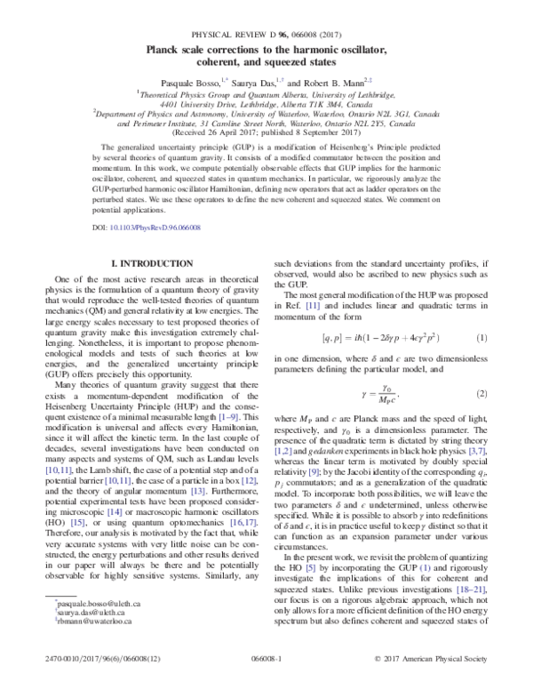 (PDF) Planck scale corrections to the harmonic oscillator, coherent ...