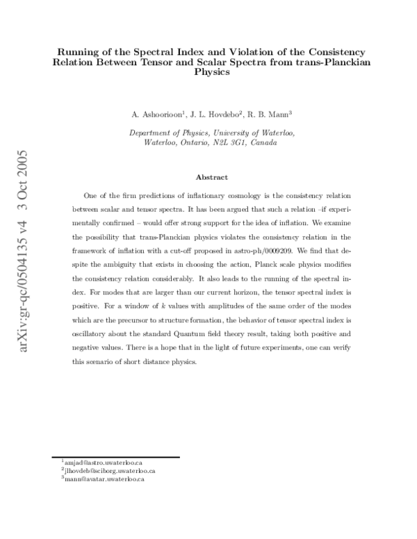 (PDF) Running of the spectral index and violation of the consistency relation between tensor and ...