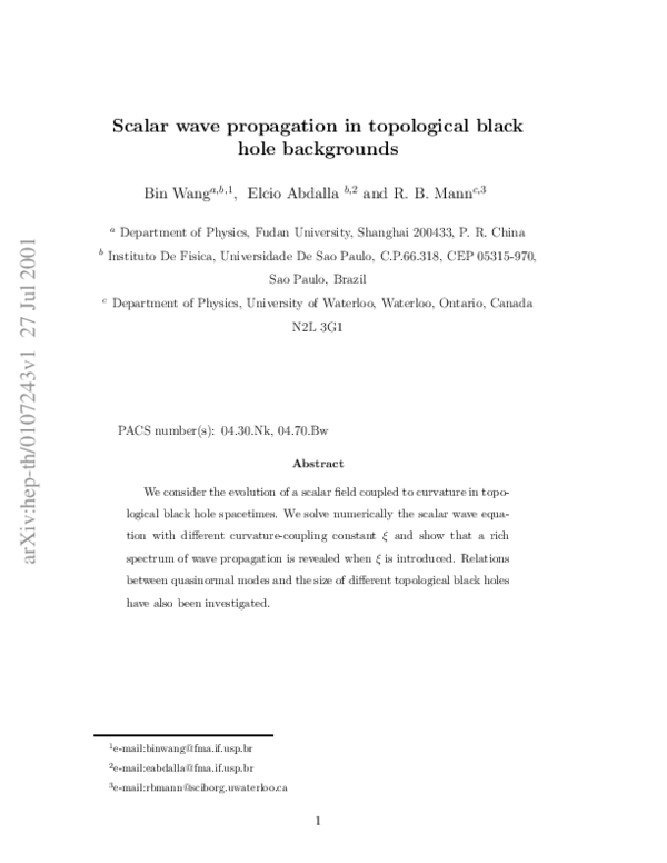 Pdf Scalar Wave Propagation In Topological Black Hole Backgrounds