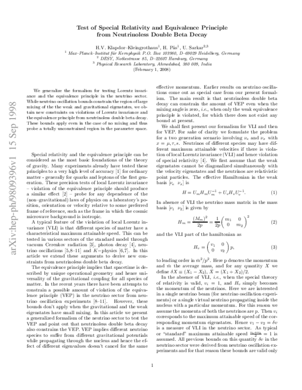 (PDF) Test of special relativity and equivalence principle from ...
