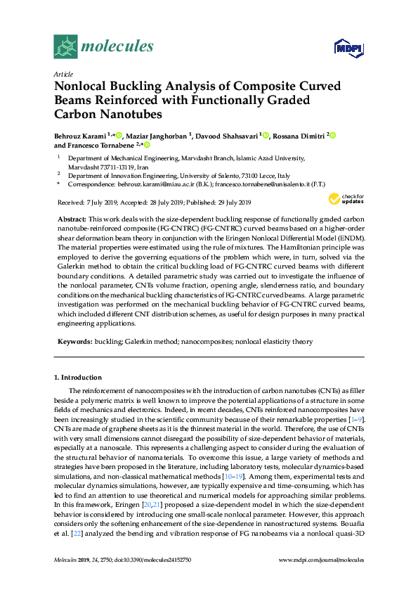 (PDF) Nonlocal Buckling Analysis of Composite Curved Beams Reinforced with Functionally Graded ...