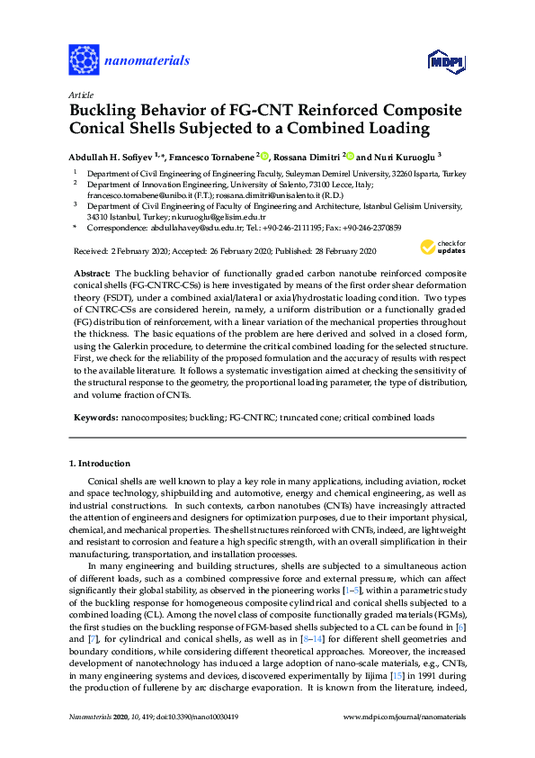 (PDF) Buckling Behavior of FG-CNT Reinforced Composite Conical Shells Subjected to a Combined ...