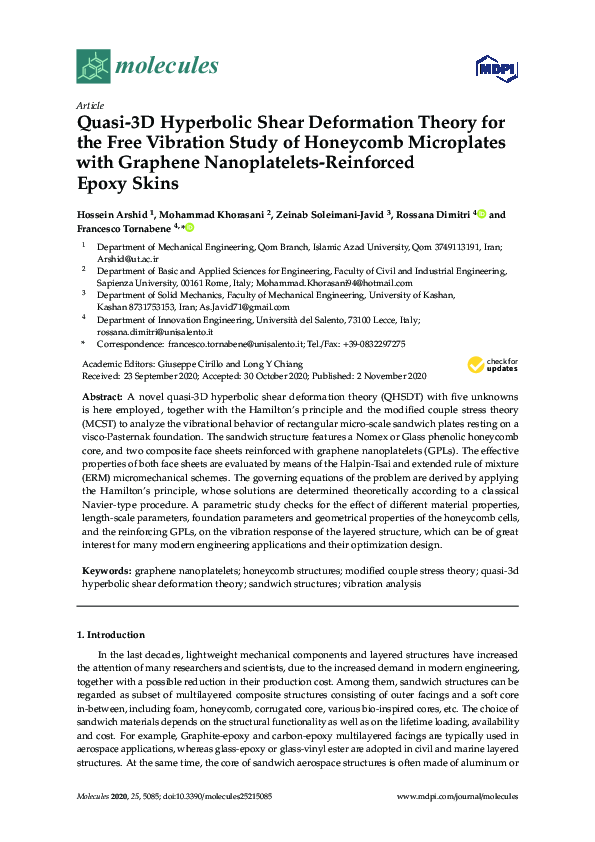 (PDF) Quasi-3D Hyperbolic Shear Deformation Theory for the Free ...