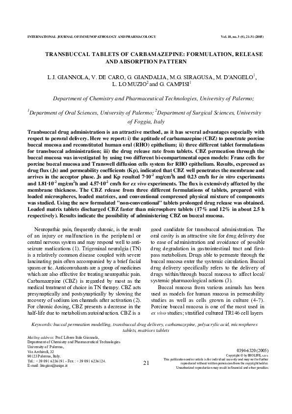 (PDF) Transbuccal tablets of carbamazepine: formulation, release and ...