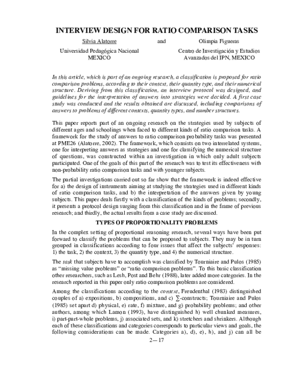 (PDF) Interview Design for Ratio Comparison Tasks
