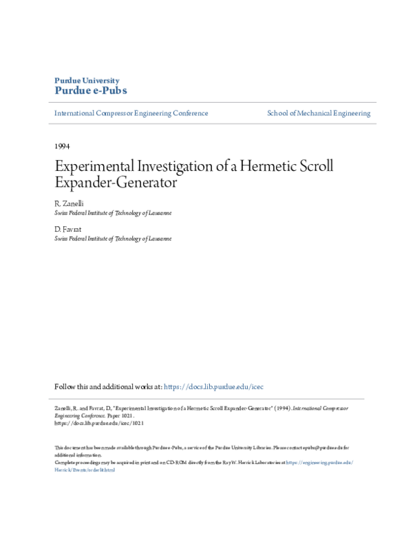 (PDF) Experimental investigation of a hermetic scroll expander-generator