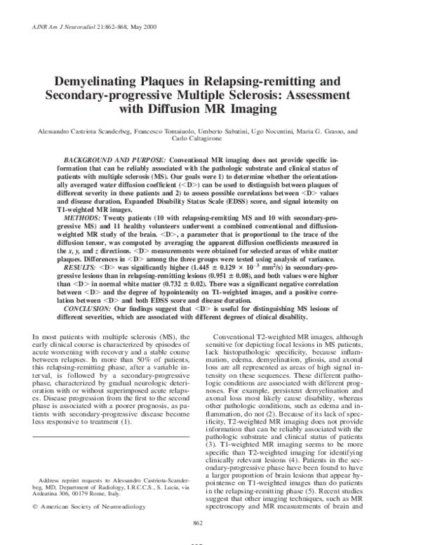 (PDF) Demyelinating plaques in relapsing-remitting and secondary ...