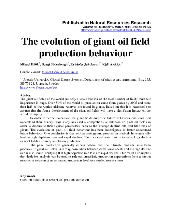 (PDF) The Evolution of Giant Oil Field Production Behavior