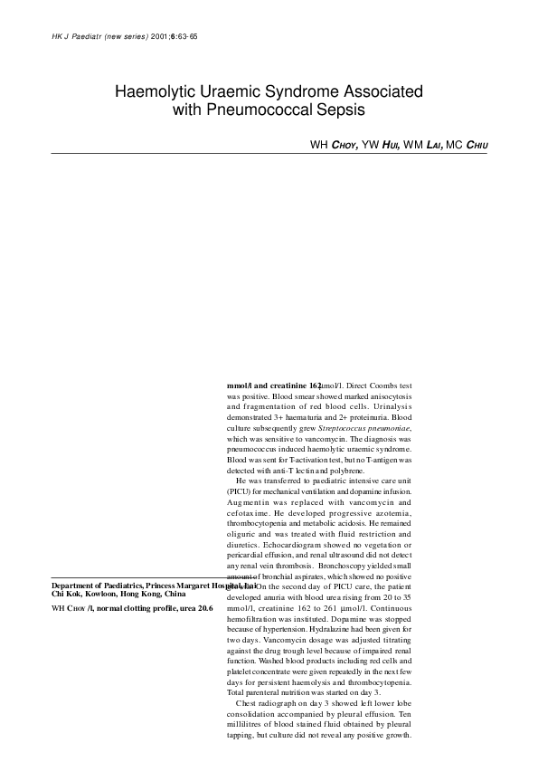 (PDF) Haemolytic uraemic syndrome associated with Pseudomonas ...