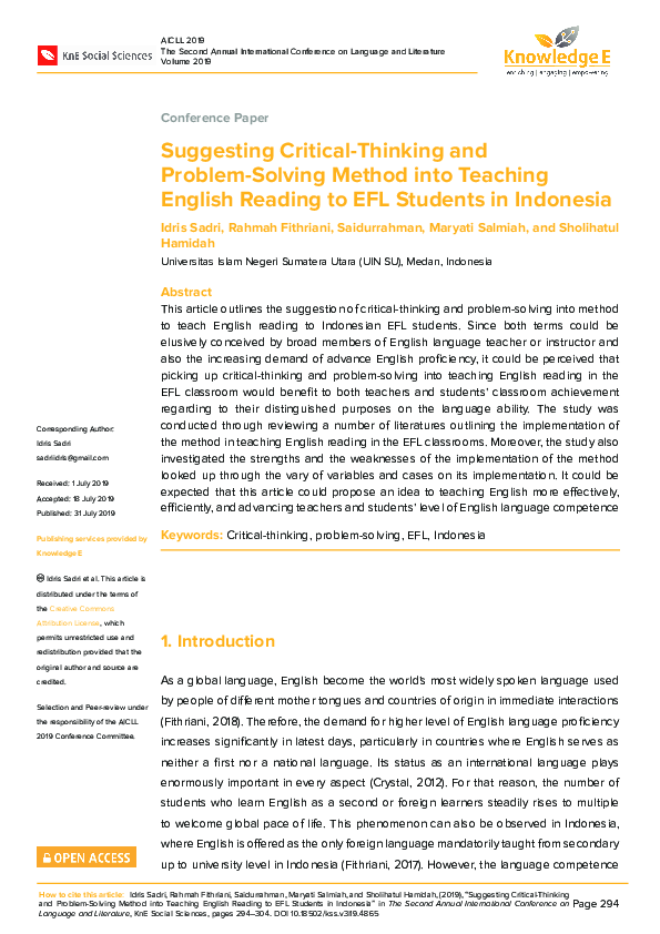 (PDF) Suggesting Critical-Thinking and Problem Solving-Method into ...