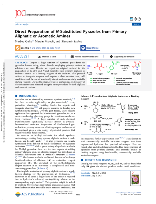 (PDF) Direct Preparation of N-Substituted Pyrazoles from Primary ...