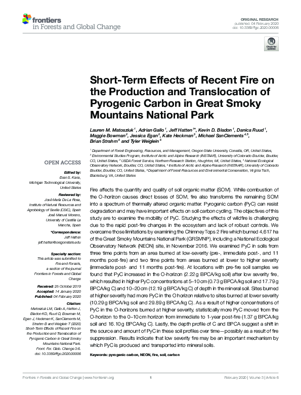 (PDF) Short-Term Effects of Recent Fire on the Production and ...