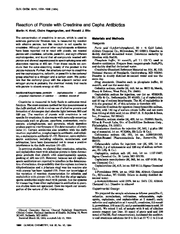 (PDF) Reaction of picrate with creatinine and cepha antibiotics