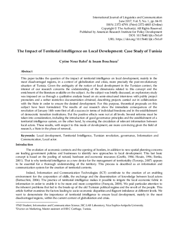 (PDF) The Impact of Territorial Intelligence on Local Development: Case ...