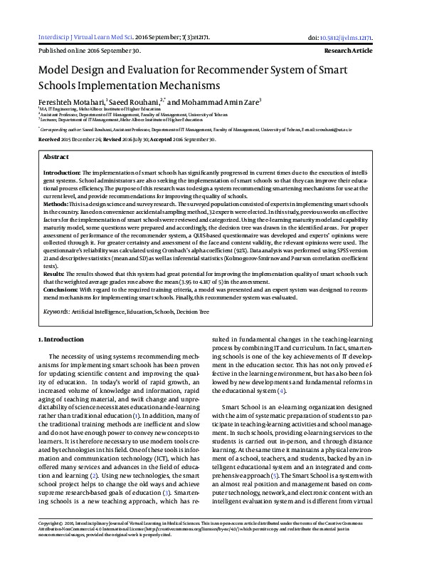 (PDF) Model Design and Evaluation for Recommender System of Smart ...