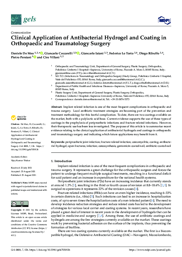 (PDF) Clinical Application of Antibacterial Hydrogel and Coating in ...