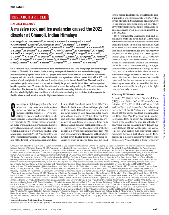 (PDF) A massive rock and ice avalanche caused the 2021 disaster at ...
