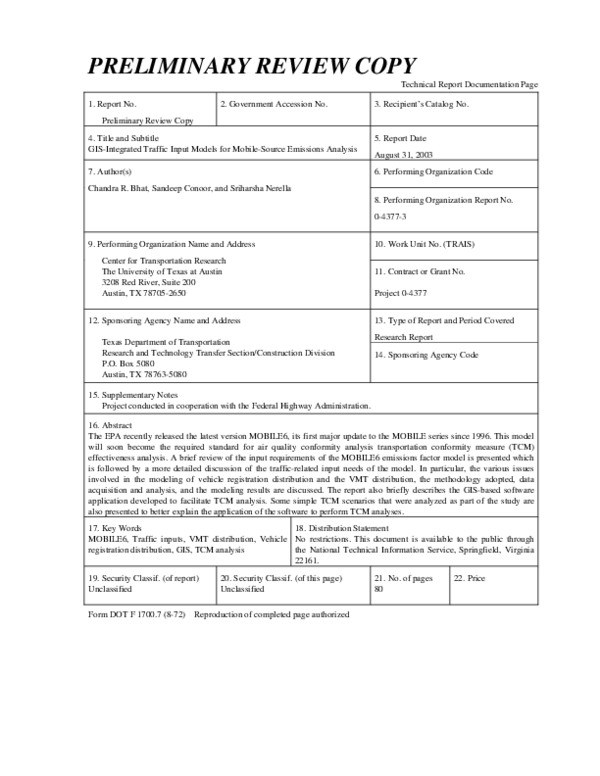 (PDF) PRELIMINARY REVIEW COPYTechnical Report Documentation Page ...