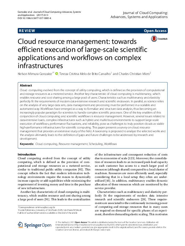 Pdf Cloud Resource Management Towards Efficient Execution Of Large