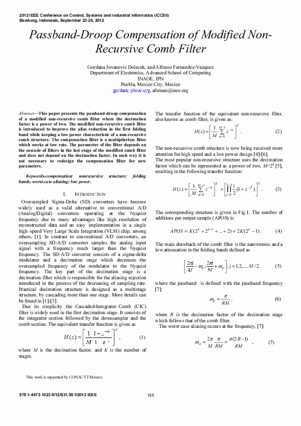 (PDF) Passband-droop compensation of modified non-recursive comb filter