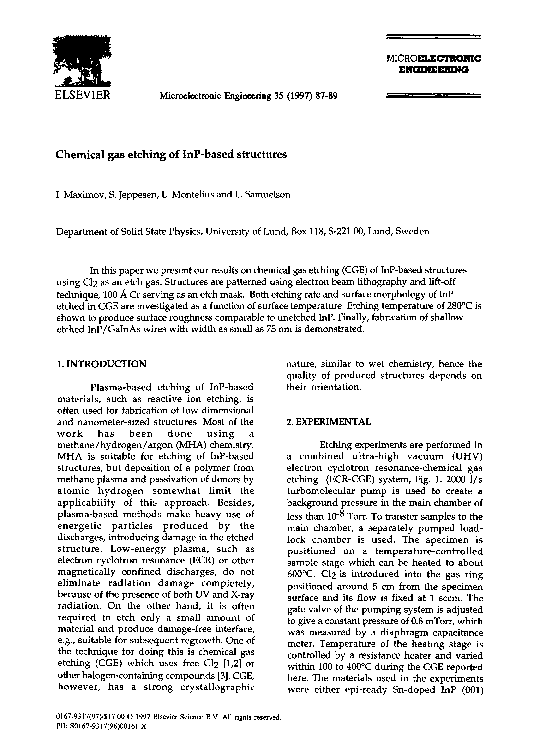 (PDF) Chemical gas etching of InP-based structures