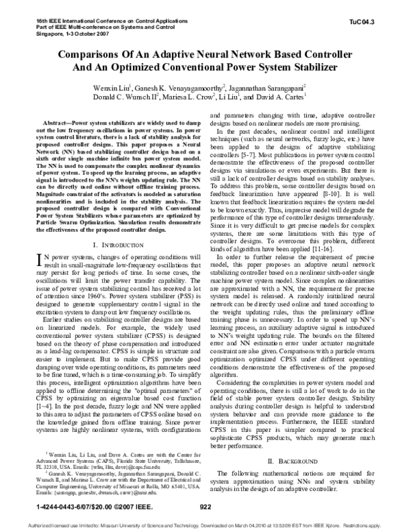 Pdf Comparisons Of An Adaptive Neural Network Based Controller And An