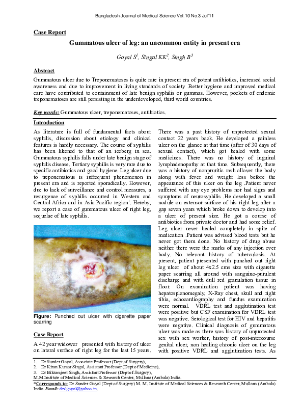 (PDF) Gummatous ulcer of leg: an uncommon entity in present era