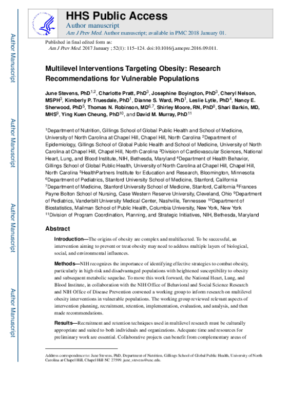 (PDF) Multilevel Interventions Targeting Obesity: Research ...