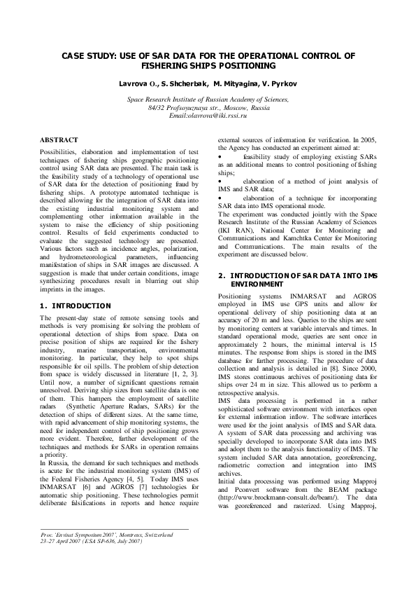 (PDF) Case Study: Use of Sar Data for the Operational Control of ...