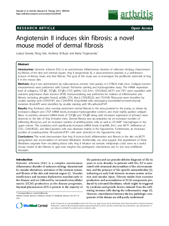 (PDF) Angiotensin II induces skin fibrosis: a novel mouse model of ...