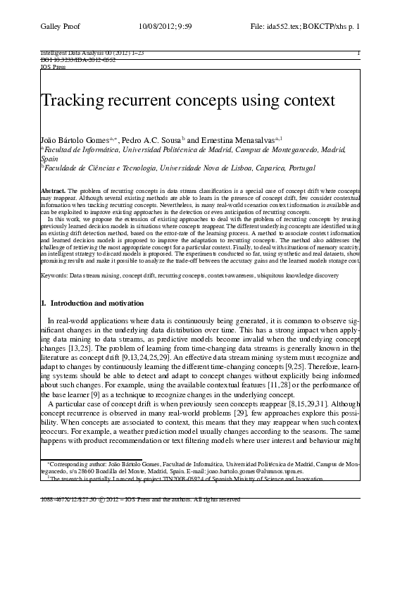 (PDF) Tracking recurrent concepts using context